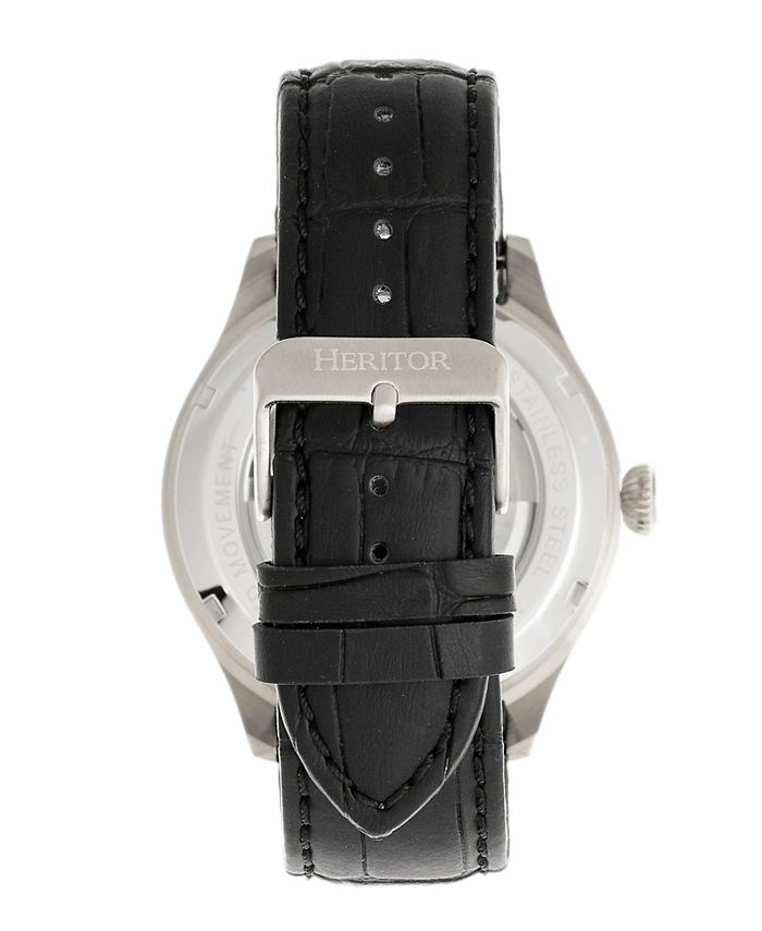 Heritor Automatic Gregory Black Dial, Genuine Black Leather Watch 45mm ...