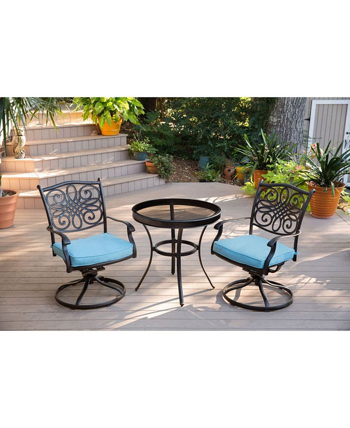 Hanover Traditions 3-Piece Swivel Bistro Set with 30" Glass-top Table ...