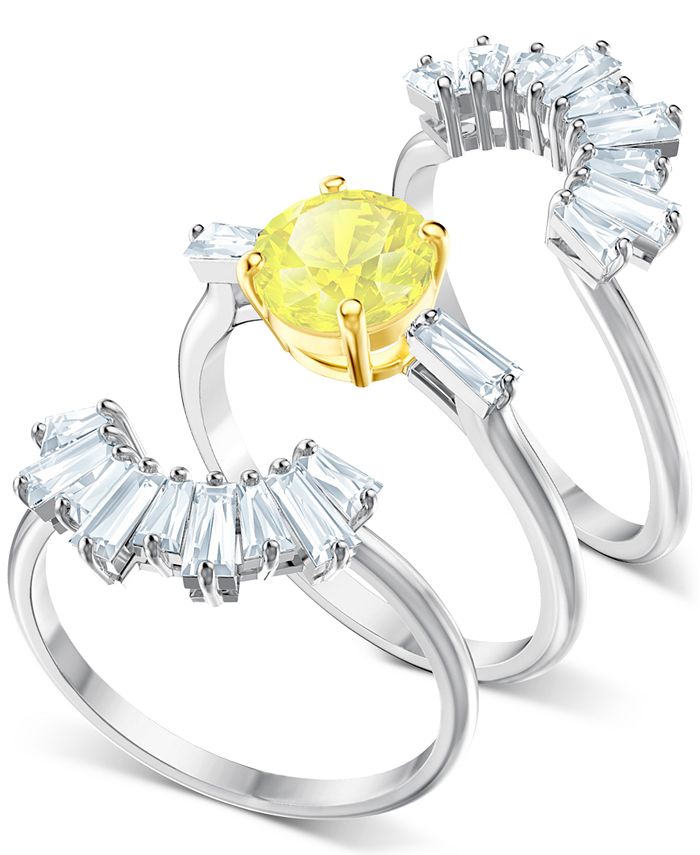 Swarovski Silver-Tone 3-Pc. Set Crystal Sunshine Rings - Macy's