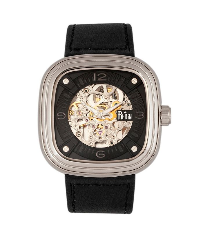 Reign Nero Automatic Black Dial, Genuine Black Leather Watch 42mm - Macy's
