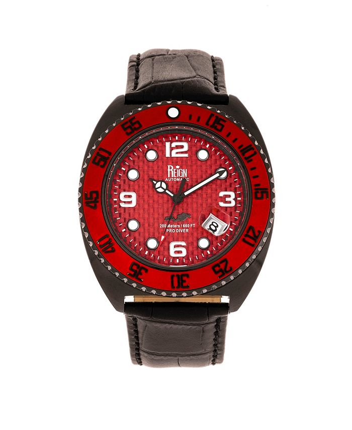 Reign Quentin Automatic Pro-Diver Black Case, Genuine Leather Watch ...