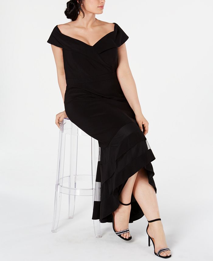 XSCAPE Plus Size Off-The-Shoulder High-Low Gown - Macy's