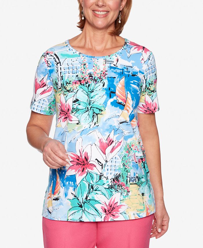 Alfred Dunner Classics Printed Studded Top - Macy's