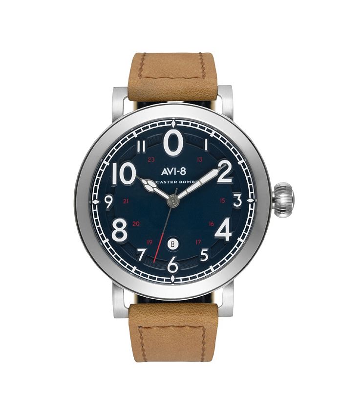 AVI-8 Men's Japanese Quartz Lancaster Bomber, Blue Dial, Brown Leather ...