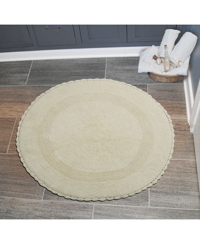 Saffron Fabs Crochet Lace Border 36" Reversible Cotton Round Bath Rug ...
