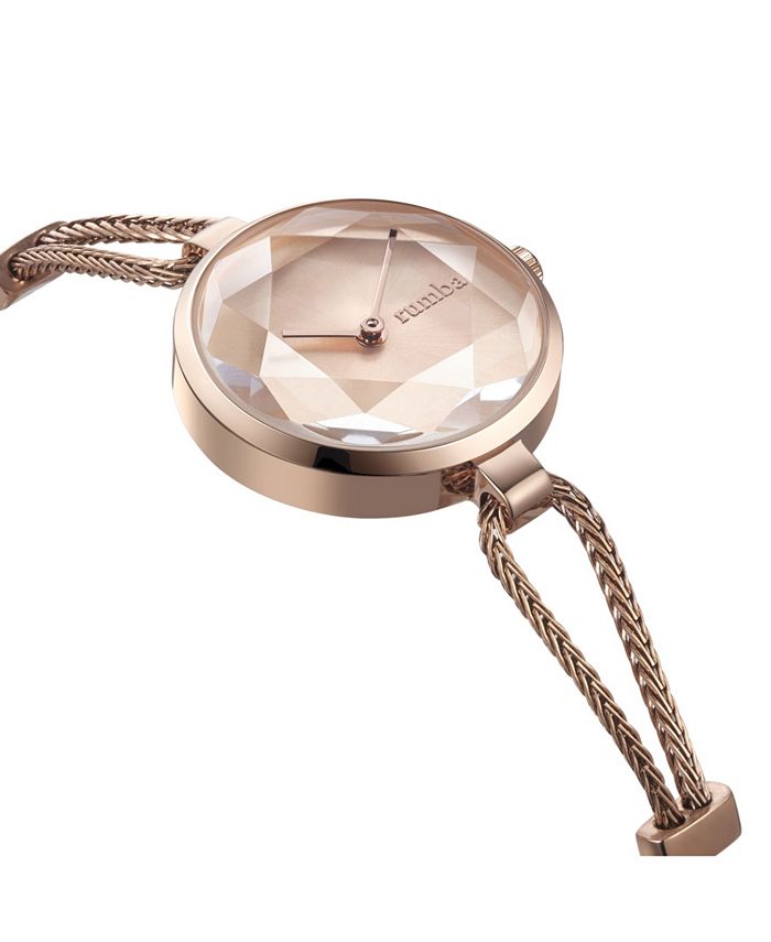 RUMBATIME Gramercy Round Gem Cut Stainless Steel Rose Gold Mesh Watch ...