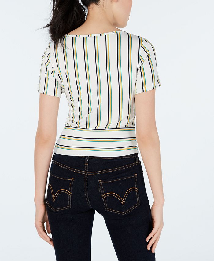 BCX Juniors' Striped Ruched O-Ring Blouse - Macy's
