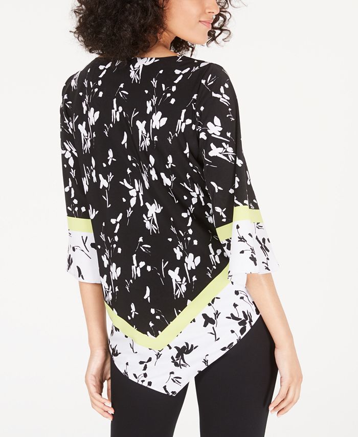 Alfani Petite Mixed-Print V-Hem Top, Created for Macy's - Macy's