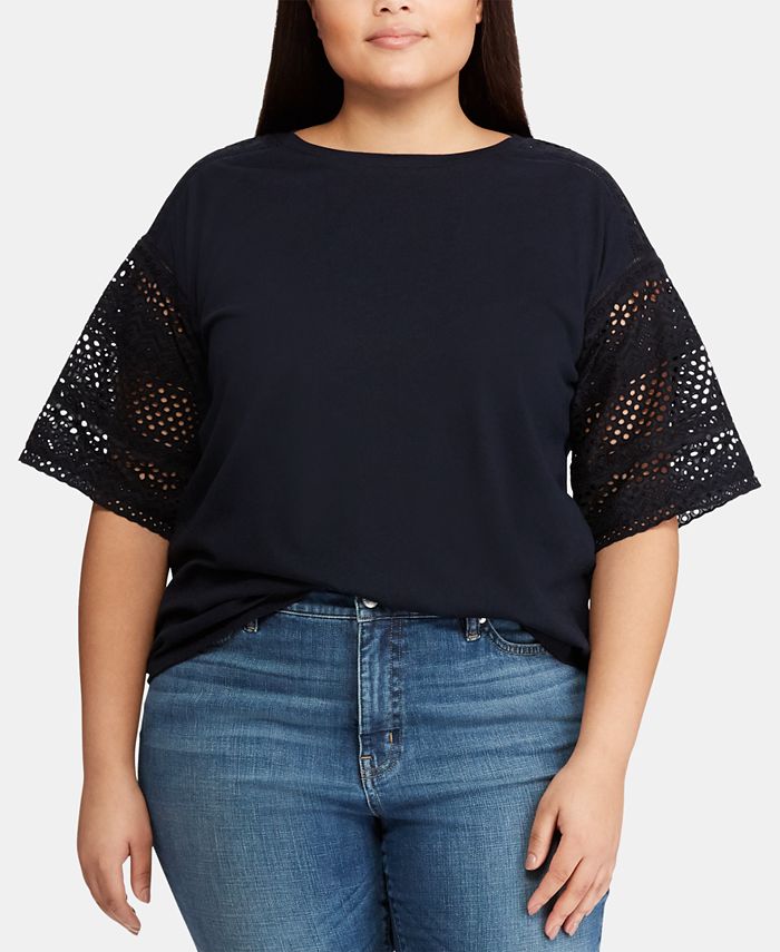 Lauren Ralph Lauren Plus Size Dropped-Shoulder Top - Macy's