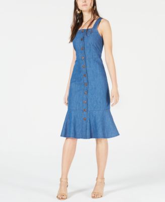 OAT Button-Front Flounce Denim Dress - Macy's