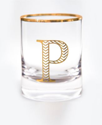 Qualia Glass Monogram Rim and Letter P Double Old Fashioned Glasses ...