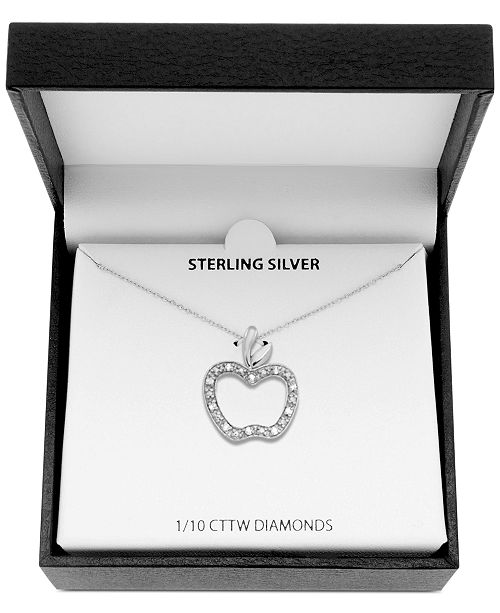 Macy's Diamond Apple 18" Pendant Necklace (1/10 ct. t.w.) in Sterling ...
