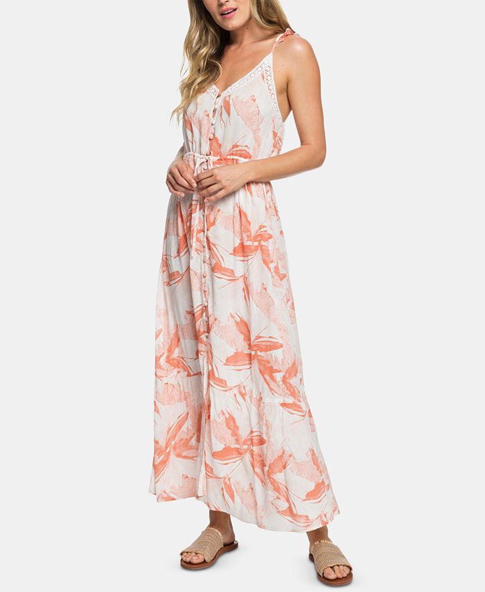 Roxy Juniors' Floral-Print Lace-Trim Maxi Dress - Macy's