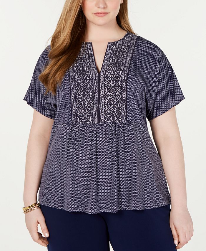 Michael Kors Plus Size Geo Border Print Top Macys