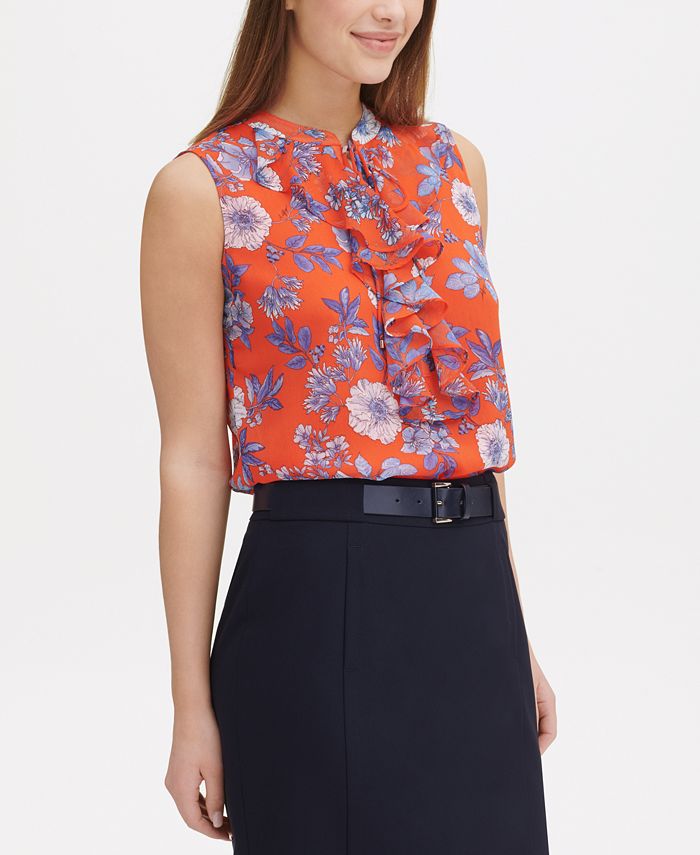 Tommy Hilfiger Floral-Print Ruffle-Trim Top, Created for Macy's - Macy's