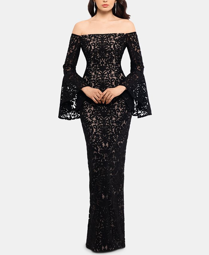 XSCAPE Off-The-Shoulder Lace Gown - Macy's