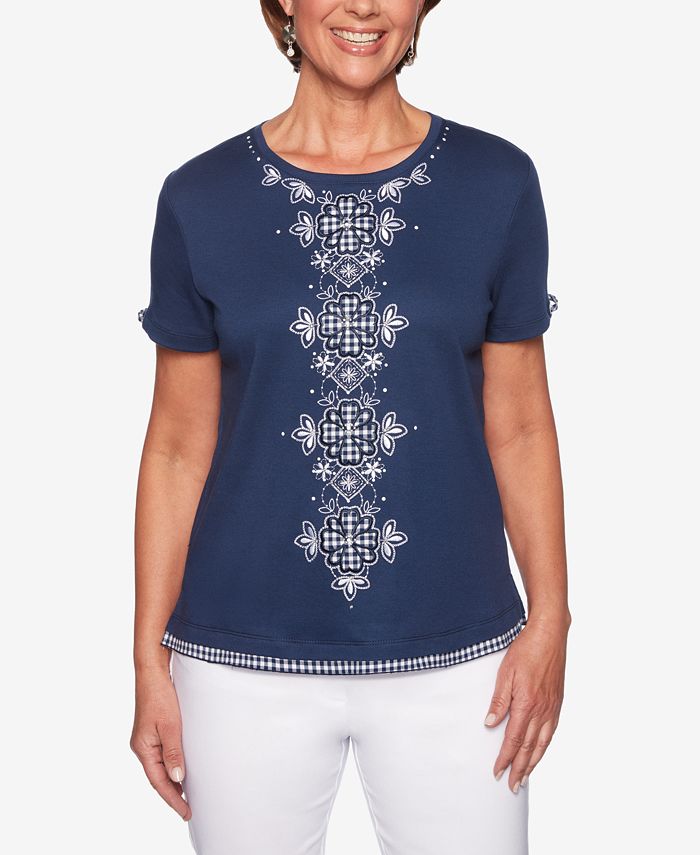 Alfred Dunner In The Navy Embroidered Studded Top - Macy's