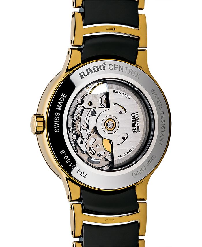Rado Men's Swiss Automatic Centrix Open Heart Black Ceramic and Gold ...