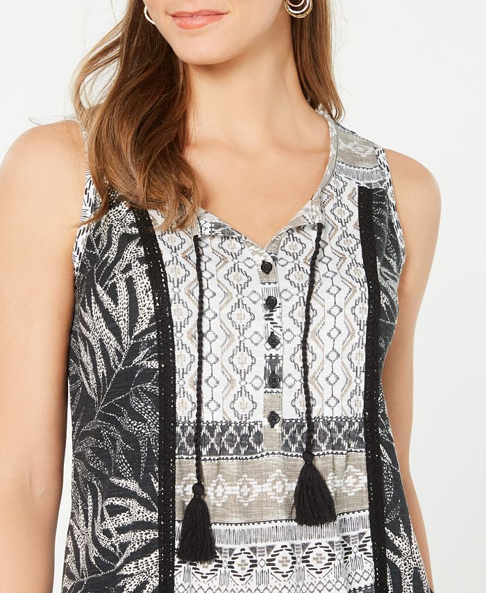 Style & Co Petite Mixed-Print Top, Created for Macy's - Macy's