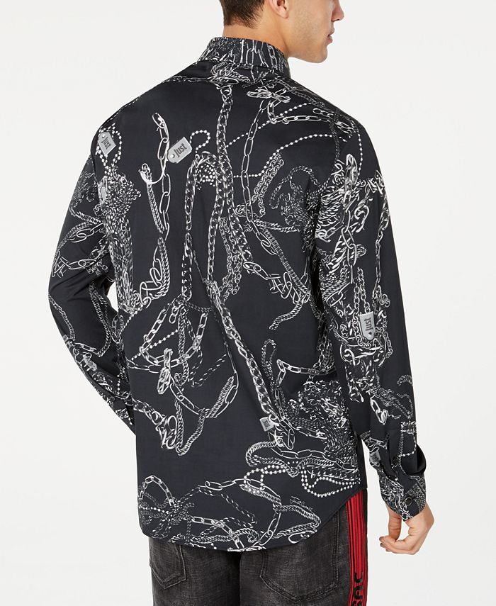 Just Cavalli Men's Woven Chains Graphic Long Sleeve Shirt - Macy's