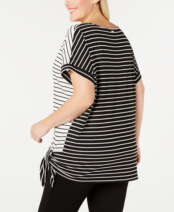 Calvin Klein Plus Size Mixed-Stripe Side-Tie Top - Macy's