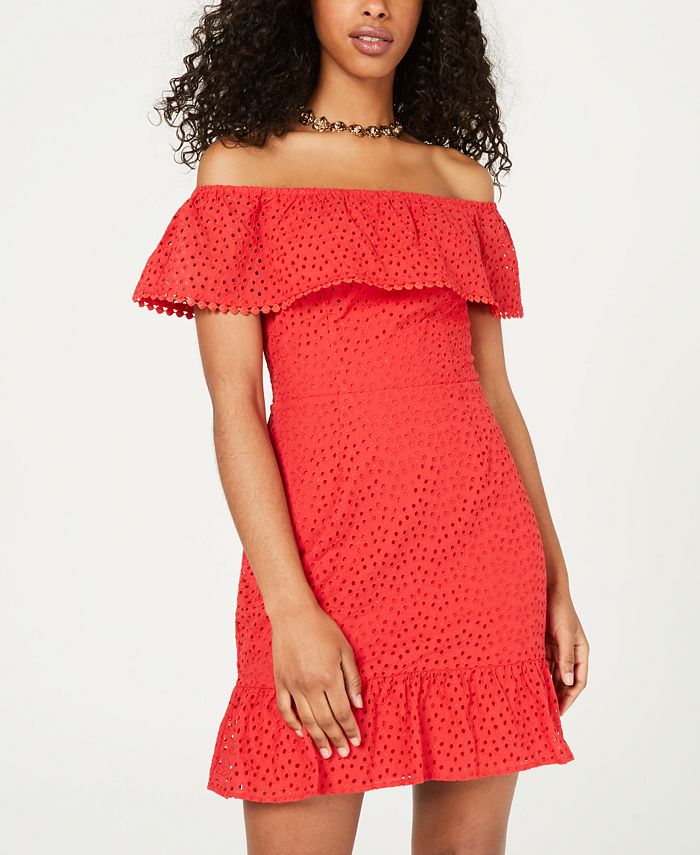 City Studios Juniors' Off-The-Shoulder Eyelet Dress - Macy's