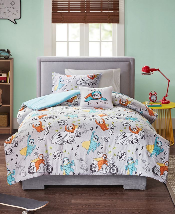 Mi Zone CLOSEOUT! Raff Full/Queen 4 Piece Sloth Printed Comforter Set ...