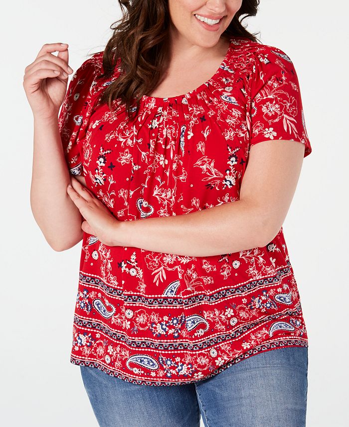 Style & Co Plus Size Printed Pleated Top, Created for Macy's - Macy's