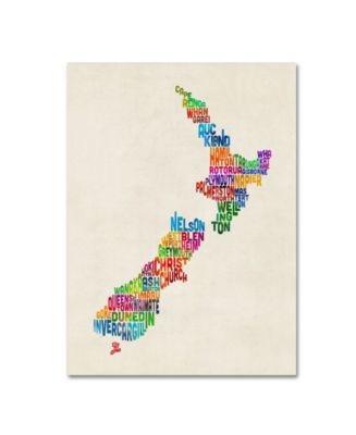 Michael Tompsett 'New Zealand Typography Map' Canvas Art - 35" x 47 ...