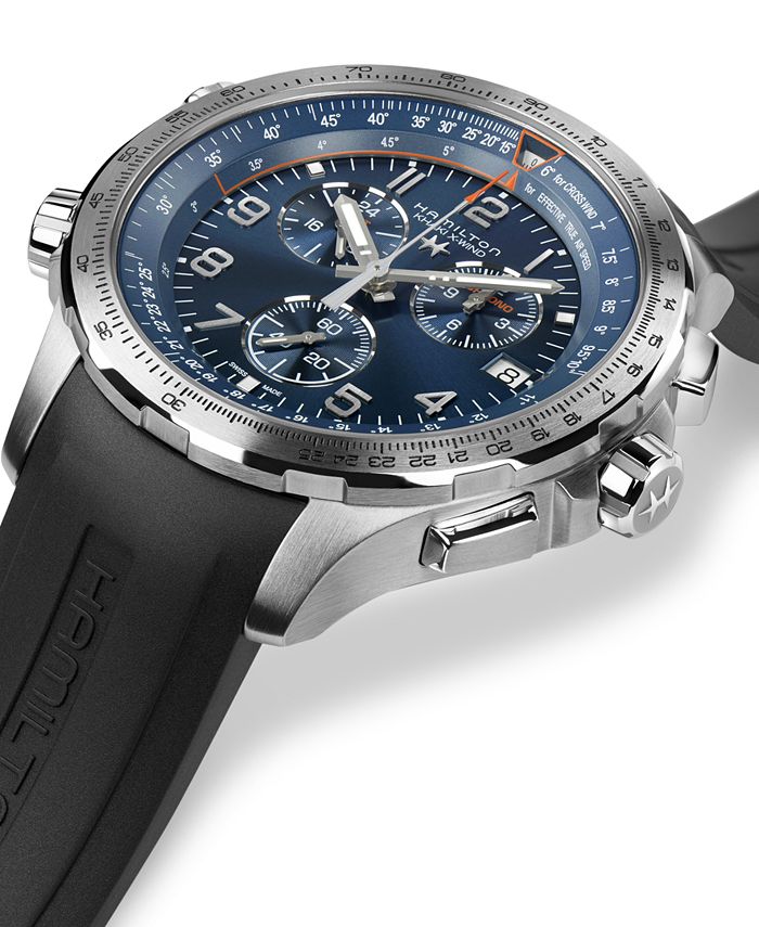 Hamilton Men's Swiss Chronograph Khaki X-Wind GMT Black Rubber Strap ...