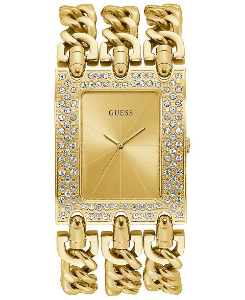 GUESS Gold-Tone Stainless Steel Chain Bracelet Watch 39x47mm & Reviews ...