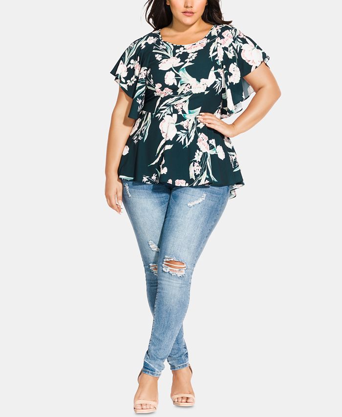 City Chic Trendy Plus Size Floral-Print High-Low Top - Macy's