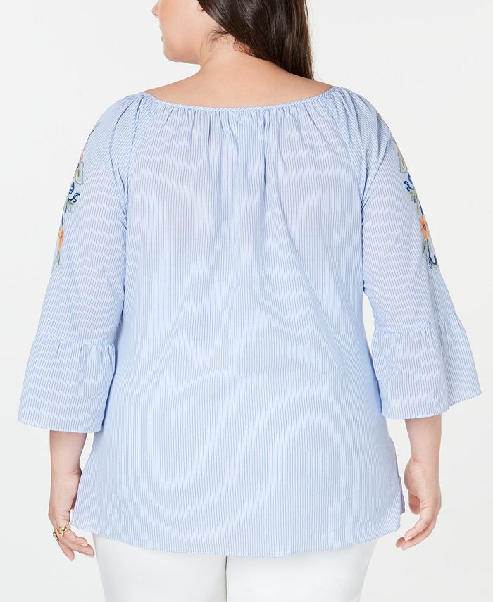Alfred Dunner Plus Size Lake Tahoe Cotton Embroidered Peasant Top - Macy's
