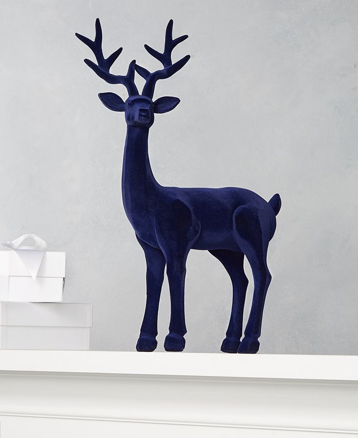 Holiday Lane Midnight Blue Blue Flocked Reindeer, Created for Macys ...