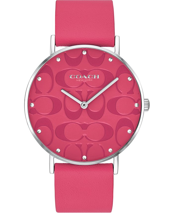 COACH Women's Perry Pink Leather Strap Watch 36mm, Created for Macy's ...