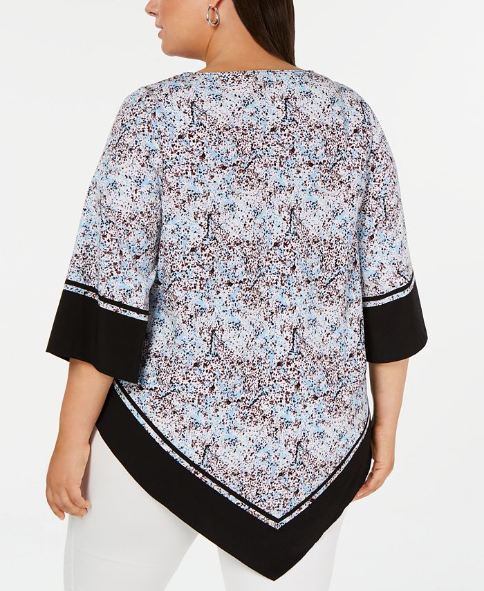 Alfani Plus Size Printed V-Hem Top, Created for Macy's - Macy's
