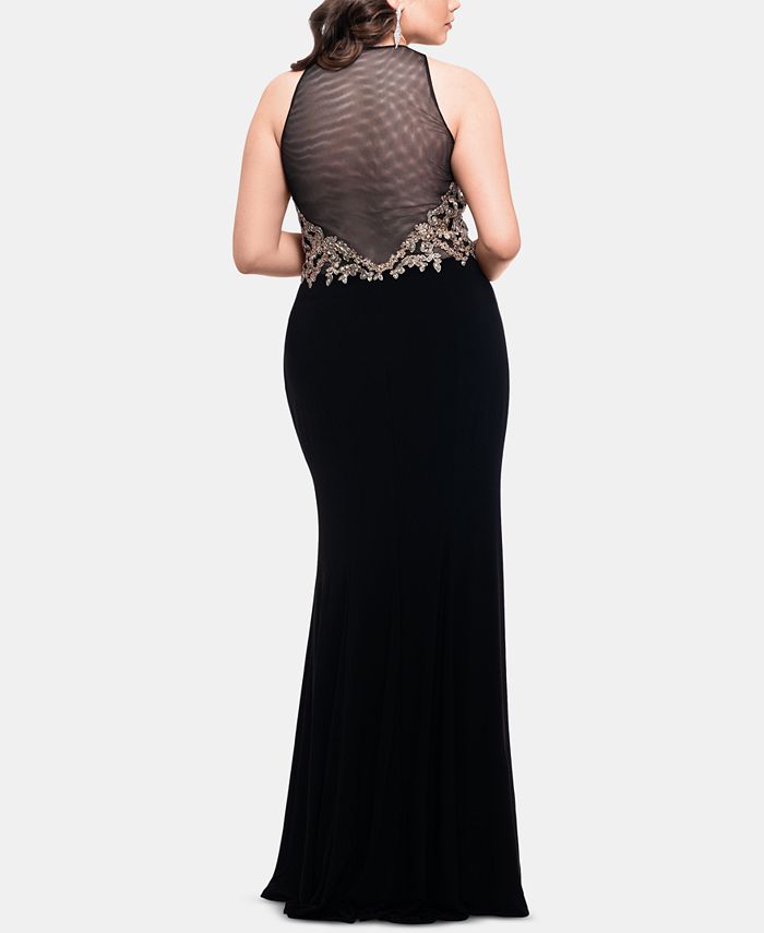 XSCAPE Plus Size Embellished Illusion Gown - Macy's