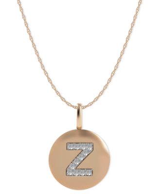 Macy's 14k Rose Gold Necklace, Diamond Accent Letter Z Disk Pendant ...