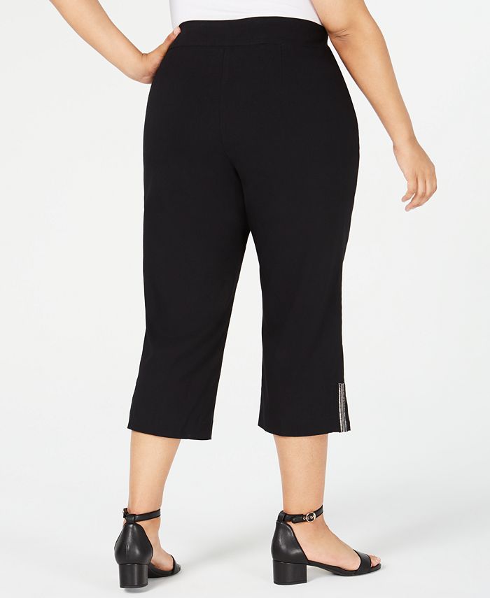 JM Collection Plus Size Embellished-Hem Capri Pants, Created for Macy's ...