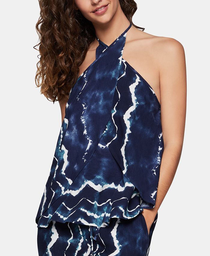 BCBGeneration Printed Wrap-Front Halter Top - Macy's