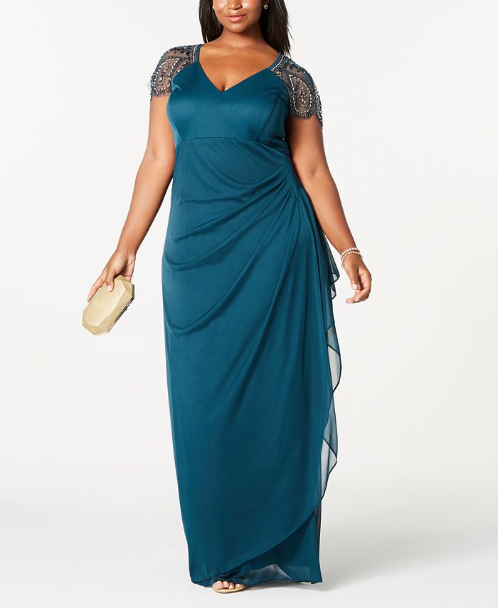 Xscape Plus Size Embellished Shoulder Gown Macys