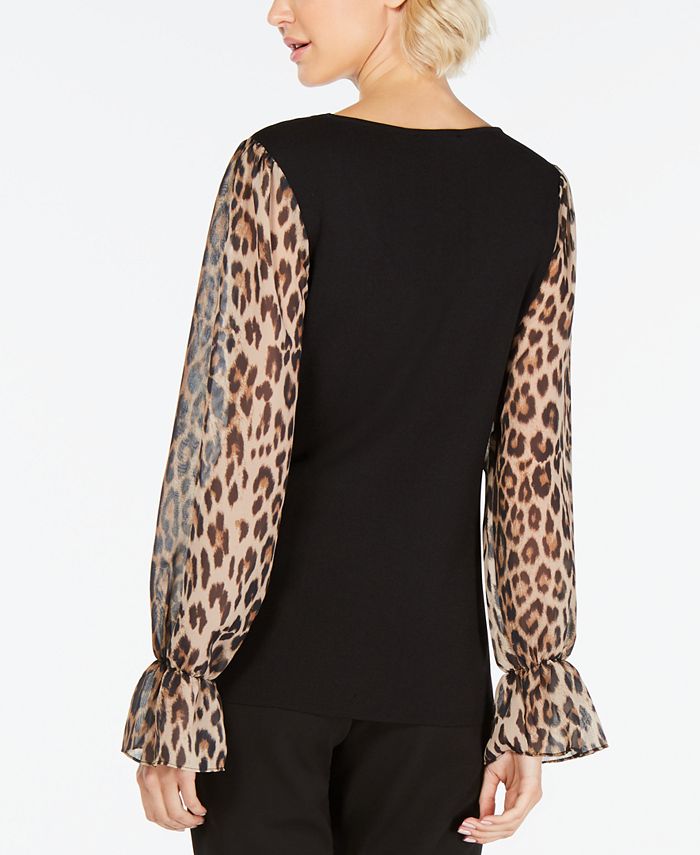 INC International Concepts INC Leopard-Sleeve Sweater, Created for Macy ...