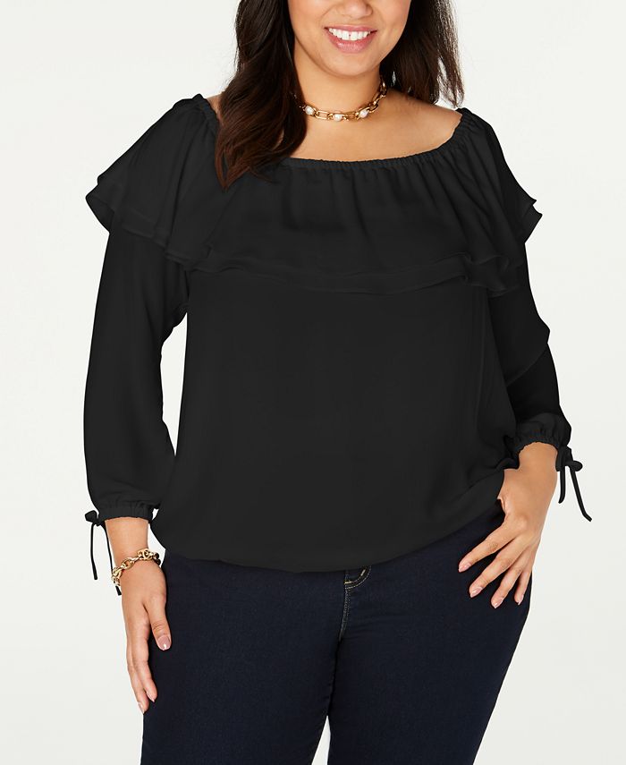 Michael Kors Plus Size Ruffled Off-The-Shoulder Top - Macy's
