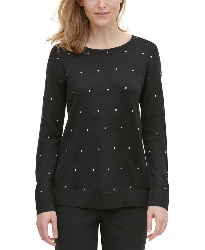 Calvin Klein Embellished Crewneck Sweater - Macy's
