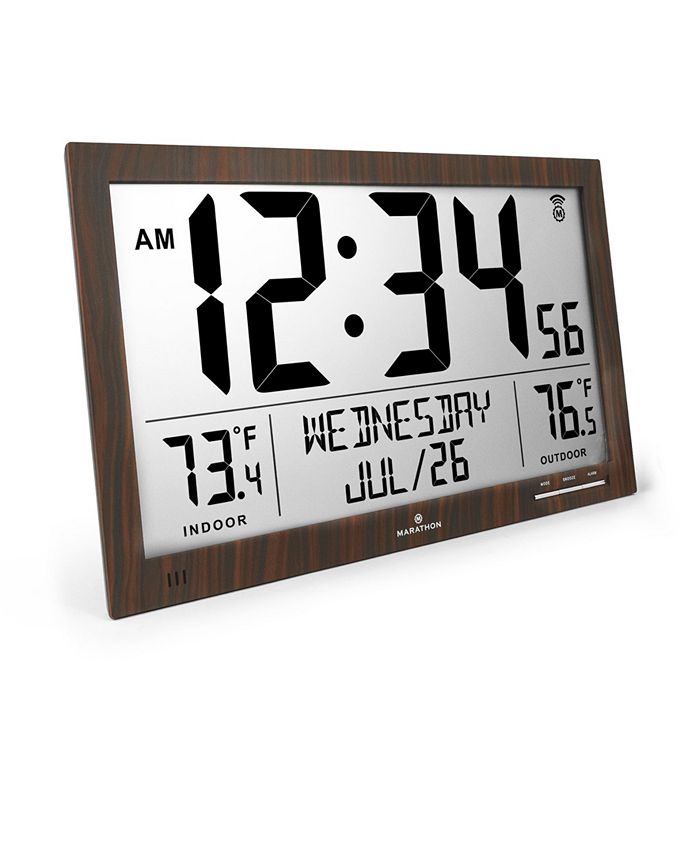 Marathon Slim Atomic Full Calendar Clock with Indoor/Outdoor ...