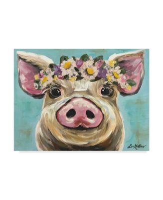 Hippie Hound Studios Pig Rosie Flower Crown 3 Canvas Art - 20" x 25 ...