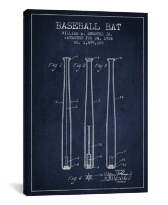 iCanvas Baseball Bat Navy Blue Patent Blueprint by Aged Pixel Wrapped ...