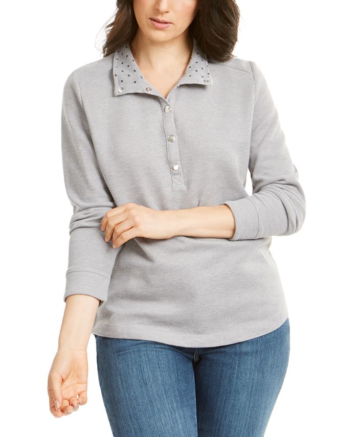 Karen Scott Petite Snap-Neck Top, Created for Macy's - Macy's