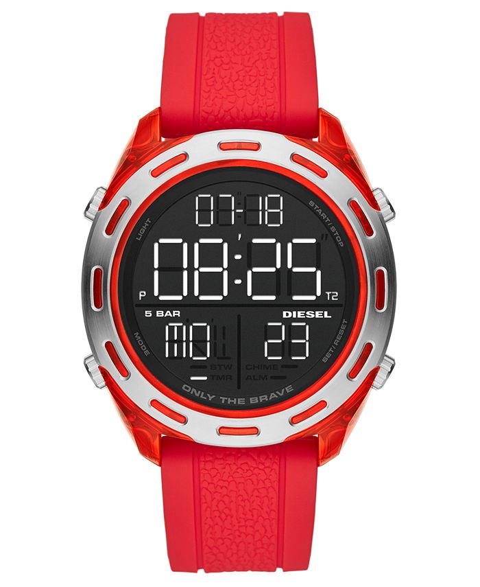 Diesel Men's Digital Crusher Red Silicone Strap Watch 46mm - Macy's