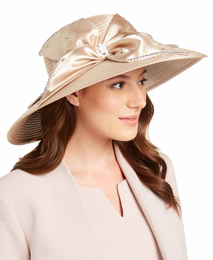 August Hats Satin Widebrim Hat With Jeweled Trim - Macy's